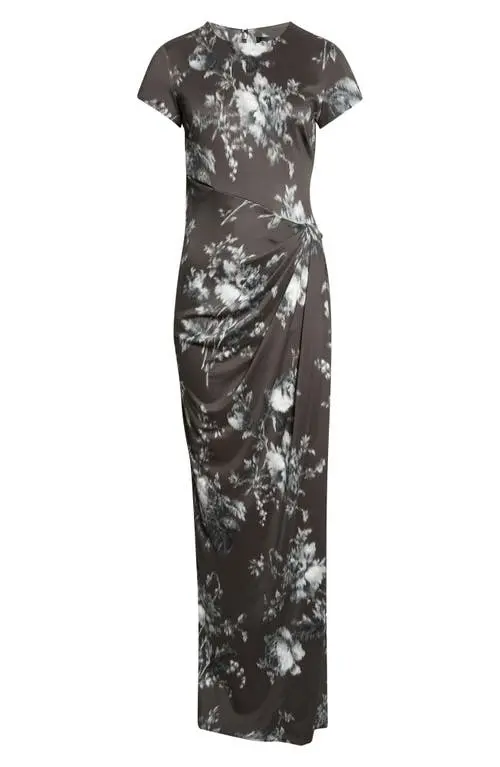 Oscar De La Renta Floral Print Draped Jersey Maxi Dress