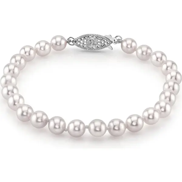 The Pearl Source 6.0-6.5mm Akoya White Pearl Braceletaaa Quality