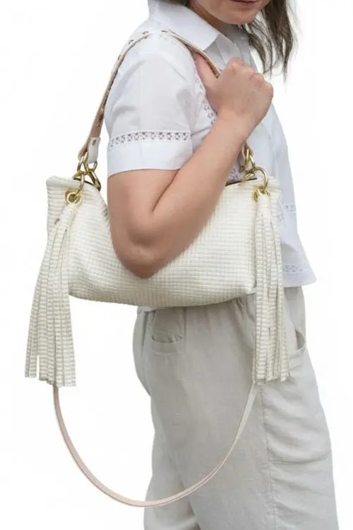 BEALICE Leather Shoulder Bag - Embossed White