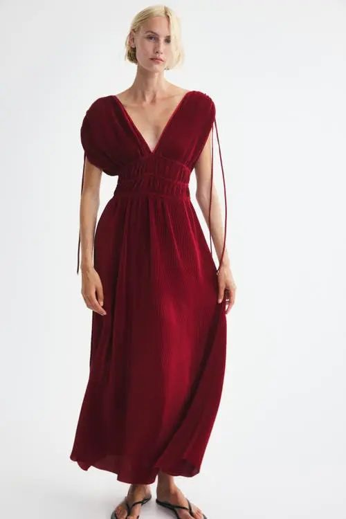 H&M Crinkled Drawstring Detail Maxi Dress
