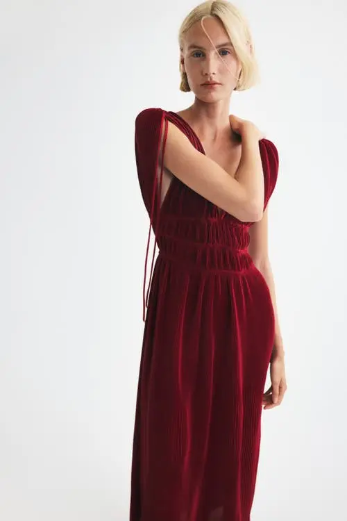 H&M Crinkled Drawstring Detail Maxi Dress