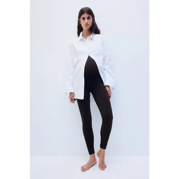H&m Mama Seamless Ribbed Leggings - Dark Brown