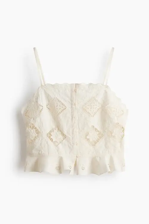 H&m Cropped Top With Eyelet Embroidery