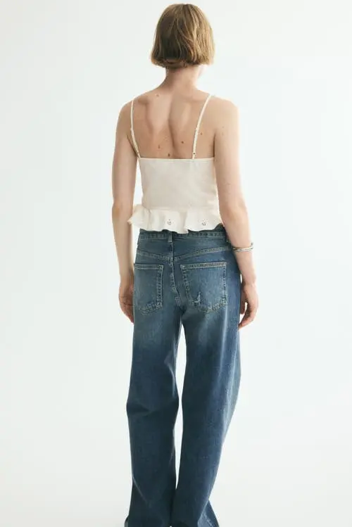 H&m Cropped Top With Eyelet Embroidery