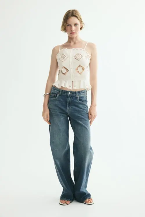 H&m Cropped Top With Eyelet Embroidery