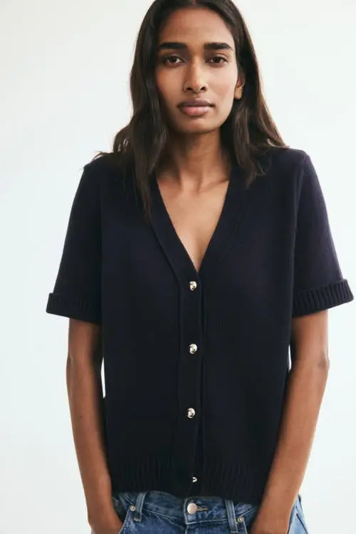 H&m Short-sleeved Cardigan - Navy Blue