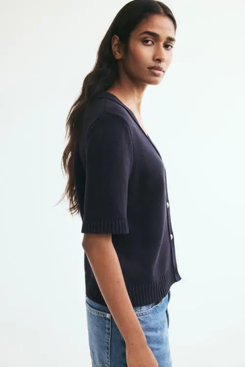 H&m Short-sleeved Cardigan - Navy Blue