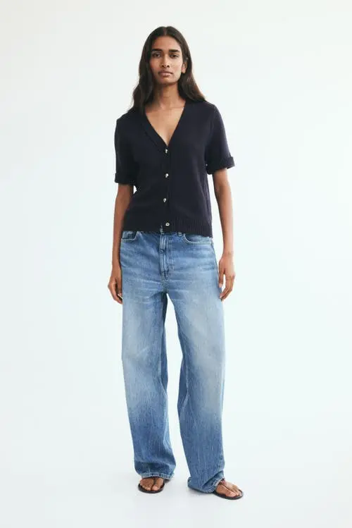 H&m Short-sleeved Cardigan - Navy Blue