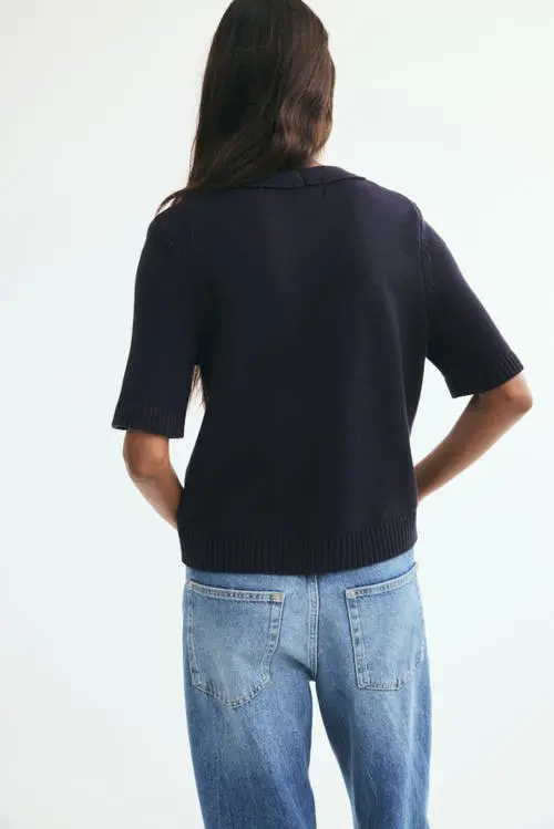 H&m Short-sleeved Cardigan - Navy Blue