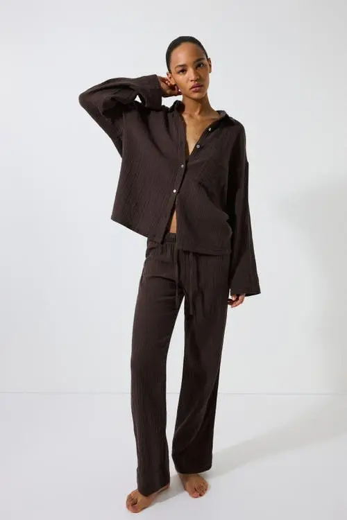 H&M Cotton Muslin Pajamas - Dark Brown