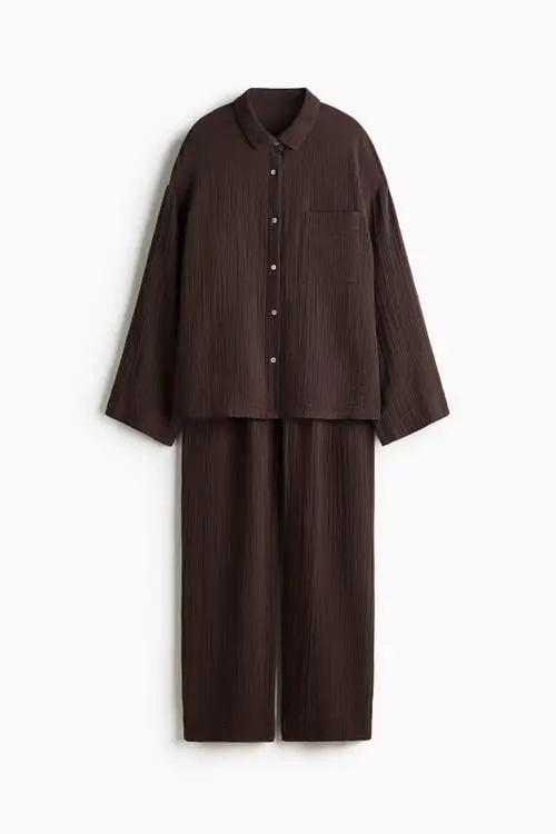 H&M Cotton Muslin Pajamas - Dark Brown