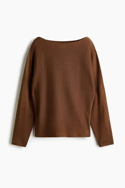 H&M Off-the-shoulder Fine Knit Sweater - Brown
