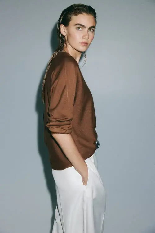 H&M Off-the-shoulder Fine Knit Sweater - Brown