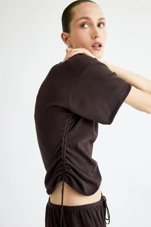 H&m Fine-knit Drawstring-detail Top - Dark Brown