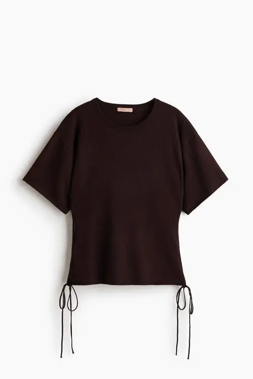 H&m Fine-knit Drawstring-detail Top - Dark Brown