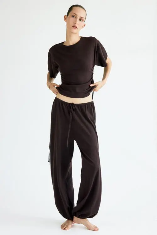 H&m Fine-knit Drawstring-detail Top - Dark Brown
