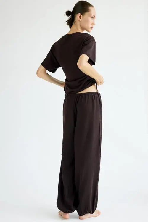 H&m Fine-knit Drawstring-detail Top - Dark Brown