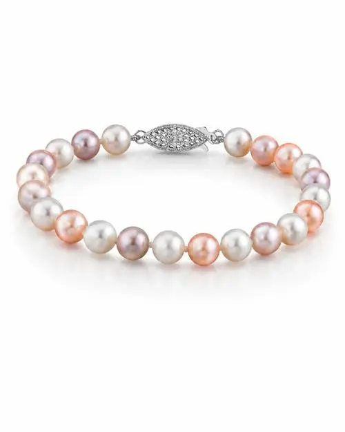 The Pearl Source 6.5-7.0mm Multicolor Freshwater Pearl Braceletaaa Quality
