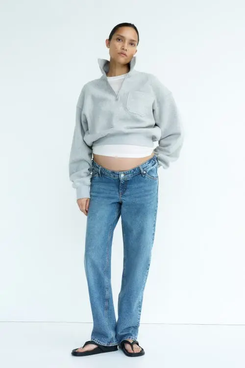 H&M Mama Straight Leg Jeans With Adjustable Waist - Denim Blue