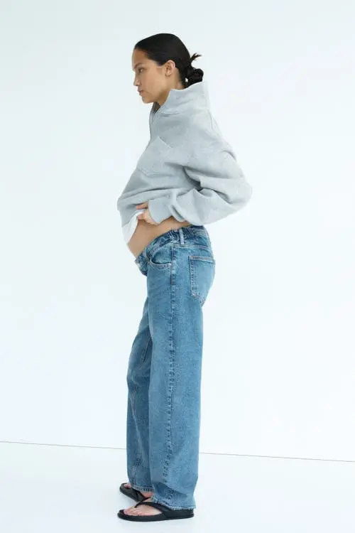 H&M Mama Straight Leg Jeans With Adjustable Waist - Denim Blue
