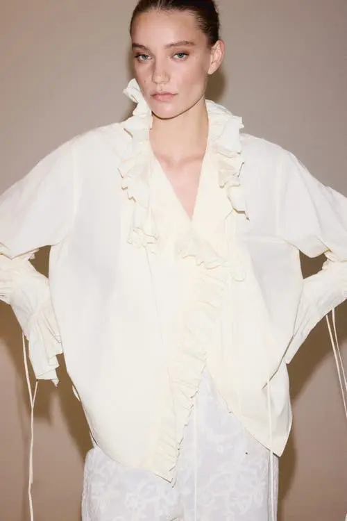 H&m Ruffled Cotton Blouse