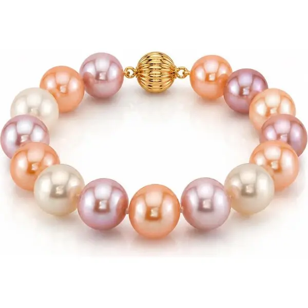 The Pearl Source 11-12mm Multicolor Freshwater Pearl Braceletpremier Aaaa Quality - Yellow Gold Clasp