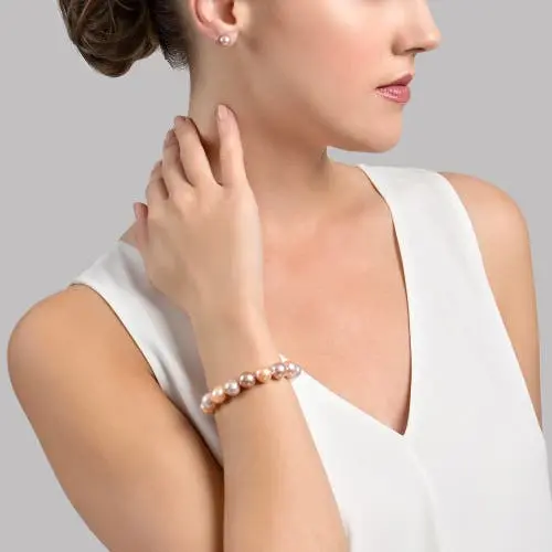The Pearl Source 11-12mm Multicolor Freshwater Pearl Braceletpremier Aaaa Quality - Yellow Gold Clasp