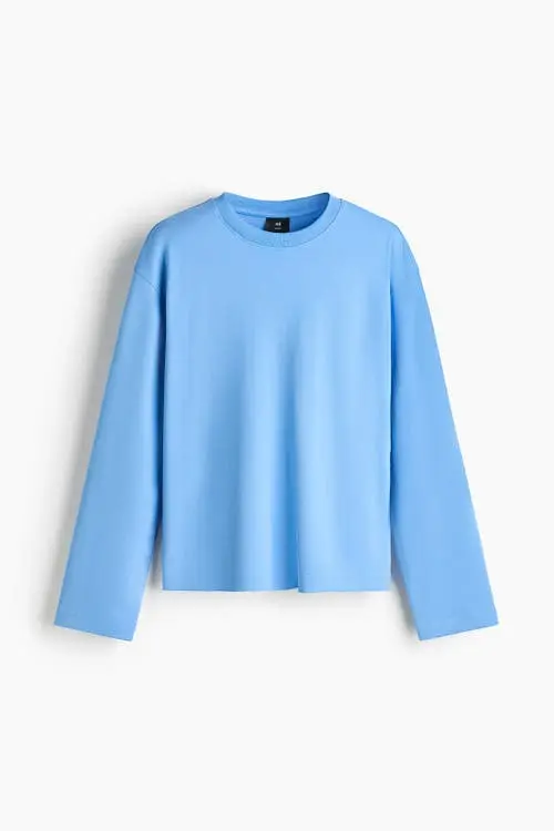 H&M Relaxed-fit Long-sleeved Interlock Cotton T-shirt - Blue
