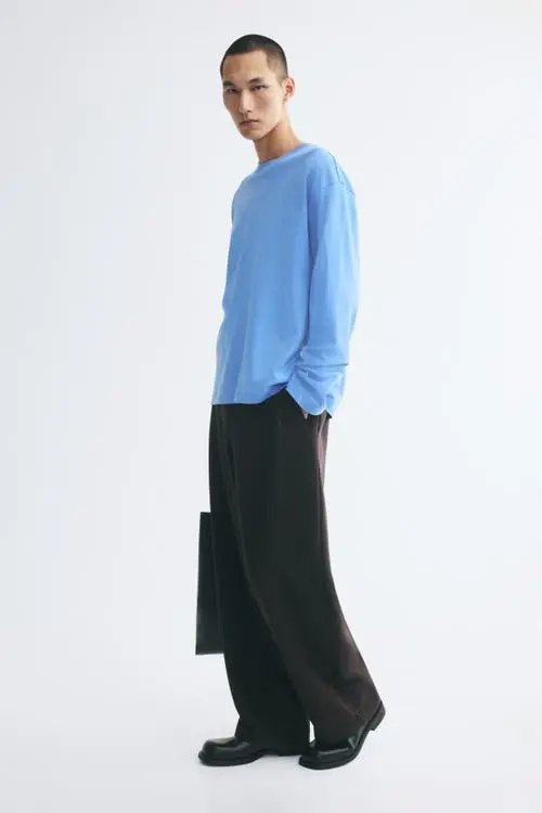 H&M Relaxed-fit Long-sleeved Interlock Cotton T-shirt - Blue