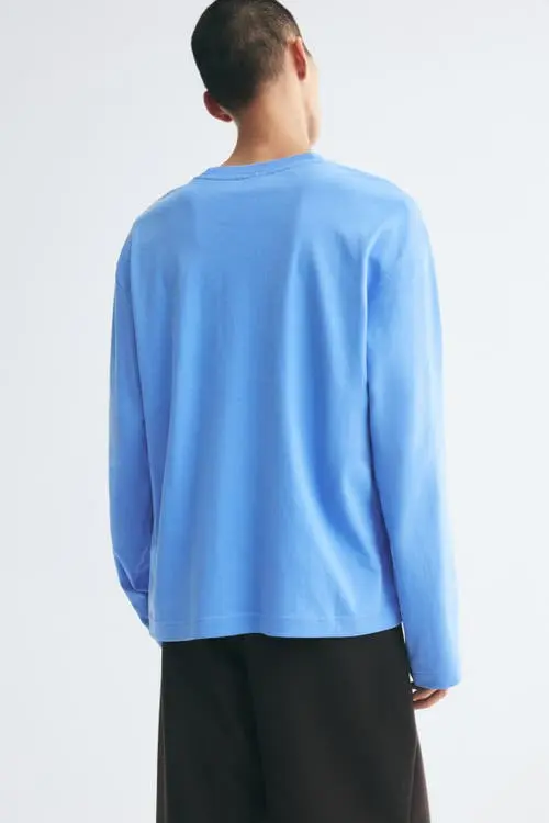 H&M Relaxed-fit Long-sleeved Interlock Cotton T-shirt - Blue