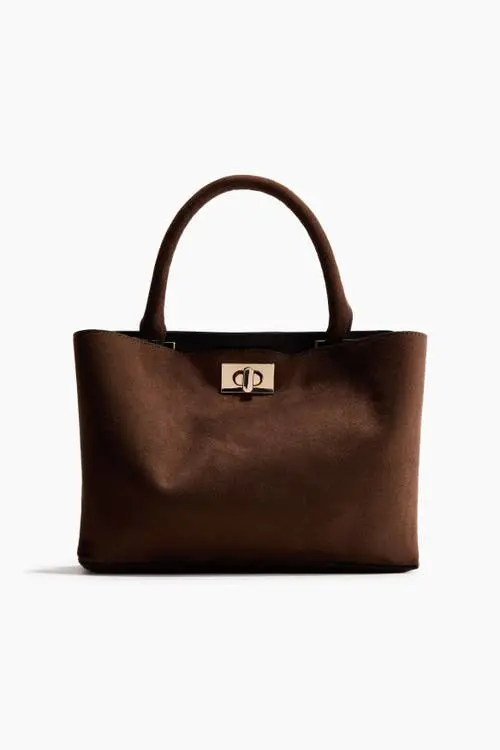 H&m Crossbody Bag With Top Handle And Turn Lock Closure - Brown