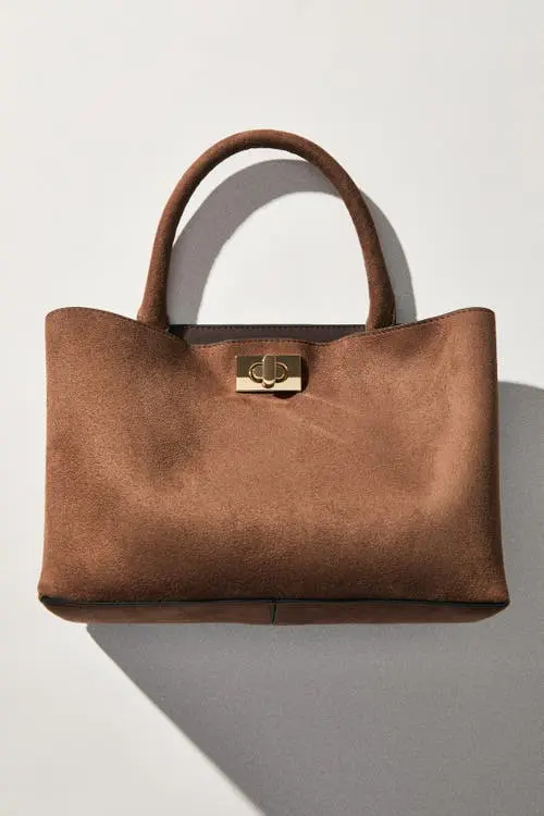 H&m Crossbody Bag With Top Handle And Turn Lock Closure - Brown