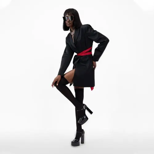 UCHÈ Oversized Satin Jacket With Detachable Floor-length Scarf