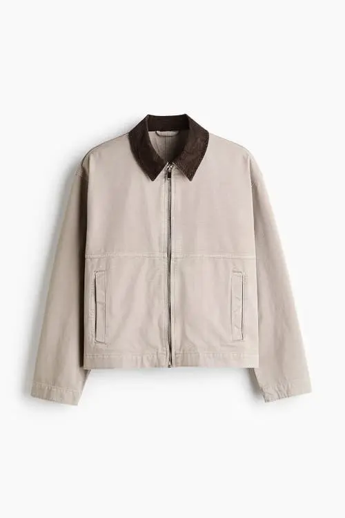 H&M Workwear Jacket With Corduroy Collar - Taupe