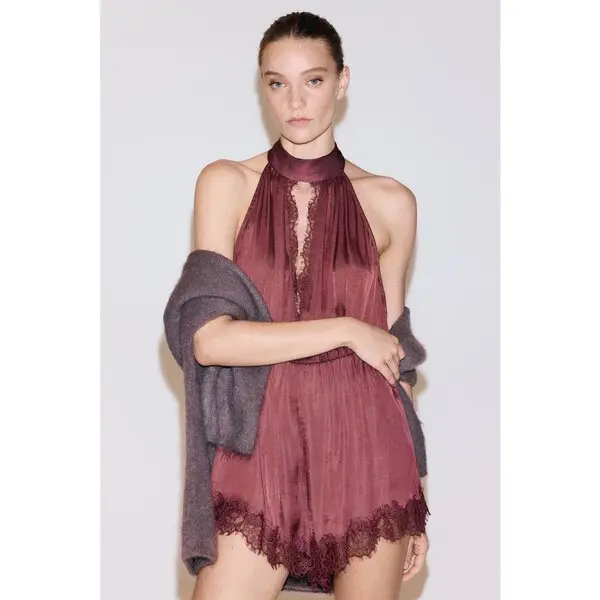 H&m Lace-trimmed Halterneck Romper