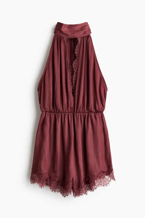 H&m Lace-trimmed Halterneck Romper
