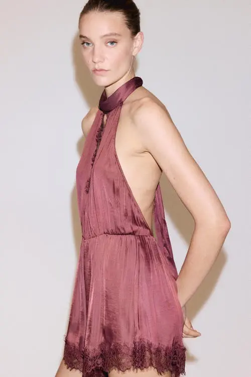 H&m Lace-trimmed Halterneck Romper