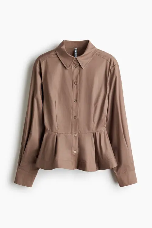 H&m Poplin Peplum Shirt - Taupe