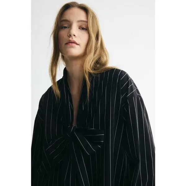 H&m Cotton Blouse With Scarf Collar