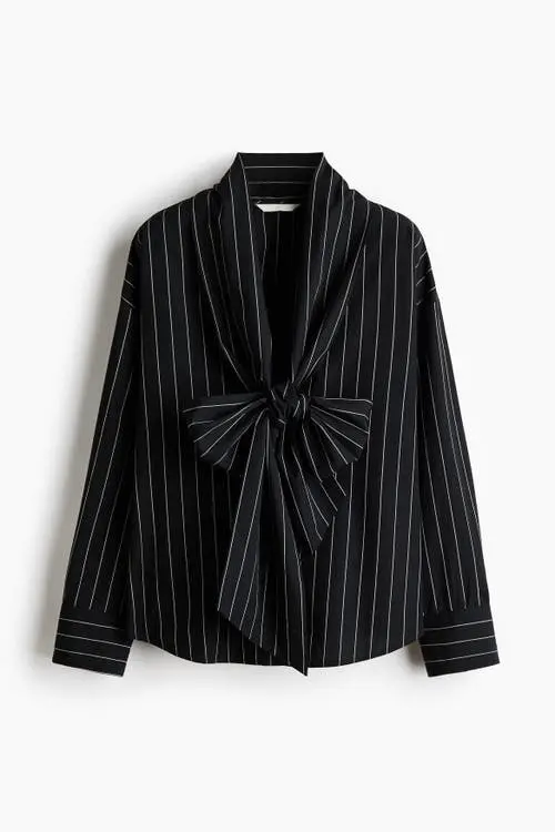 H&m Cotton Blouse With Scarf Collar