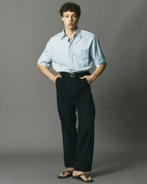 LE PERE Double Short Sleeve Button Down Shirt