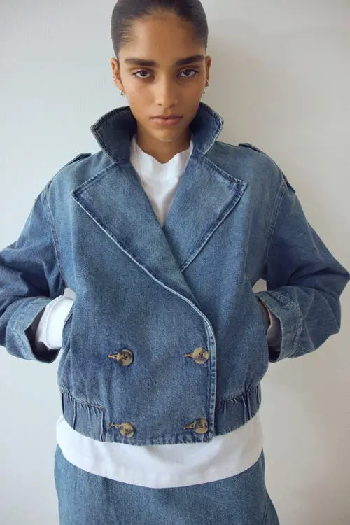 H&m Double-breasted Denim Jacket