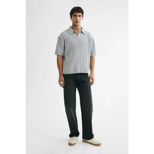 H&m Relaxed-fit Cable-knit Polo Shirt - Dusty Gray