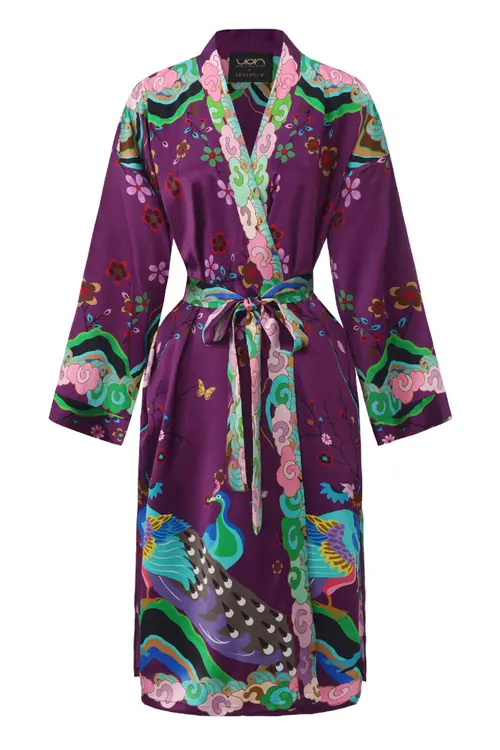 SKYLENCE Wendy Morrison X Kujaku Peacock Silk Robe - Purple