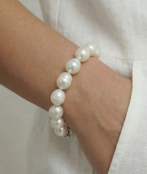 The Pearl Source 9-10mm White South Sea Baroque Pearl Bracelet