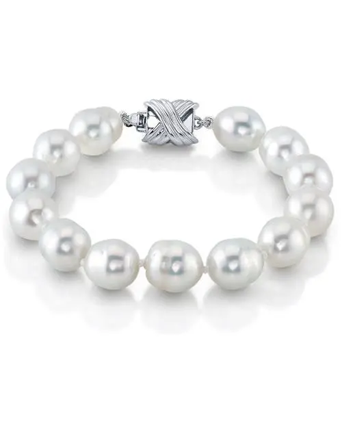 The Pearl Source 9-10mm White South Sea Baroque Pearl Bracelet With - Sterling Silver Clasp