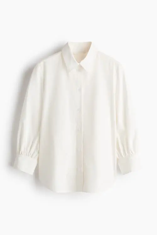 H&m Balloon-sleeved Cotton Shirt - Cream