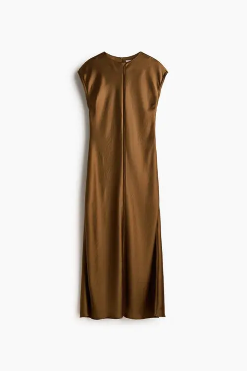H&m Satin Midi Dress - Dark Beige