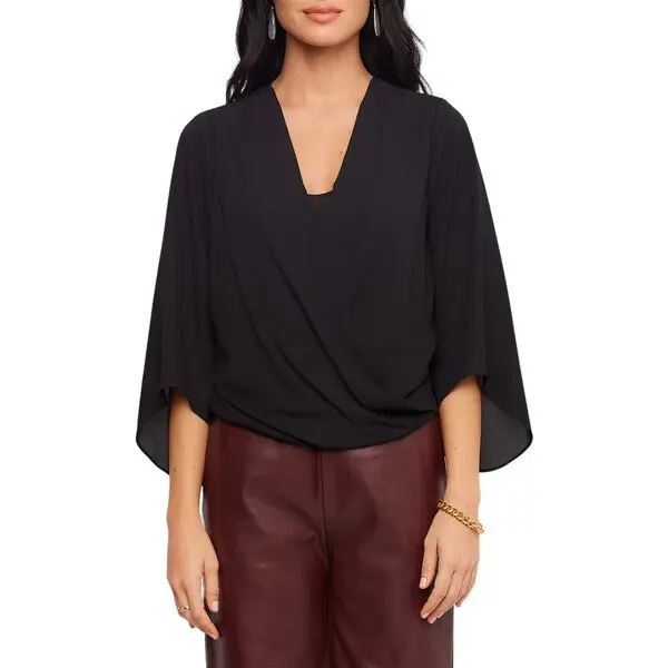 Karen Kane Draped Front Crossover Top - Black