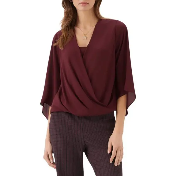 Karen Kane Draped Front Crossover Top - Wine
